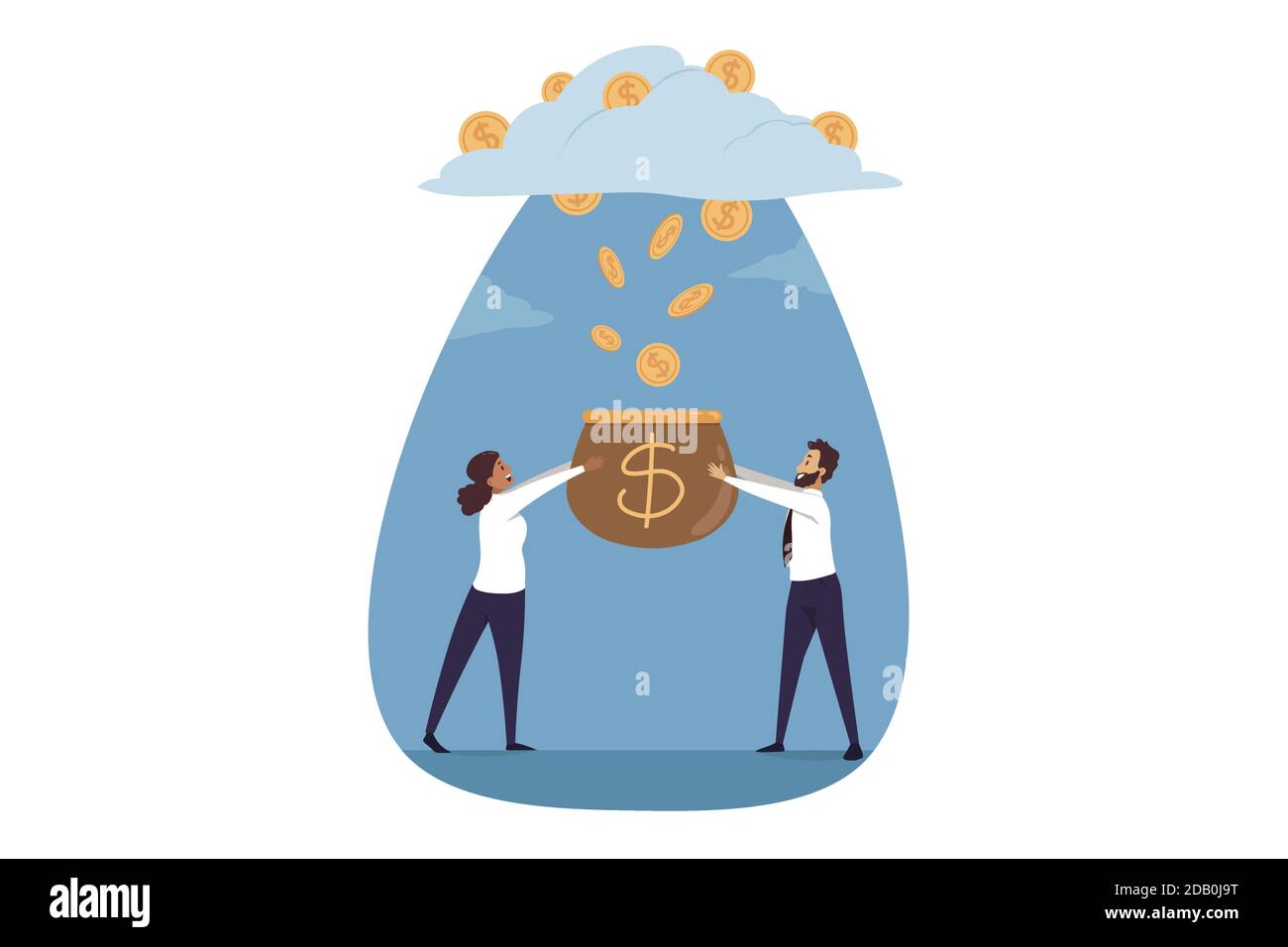 Teamwork, business, currency mining concept. Team of businessman woman ...