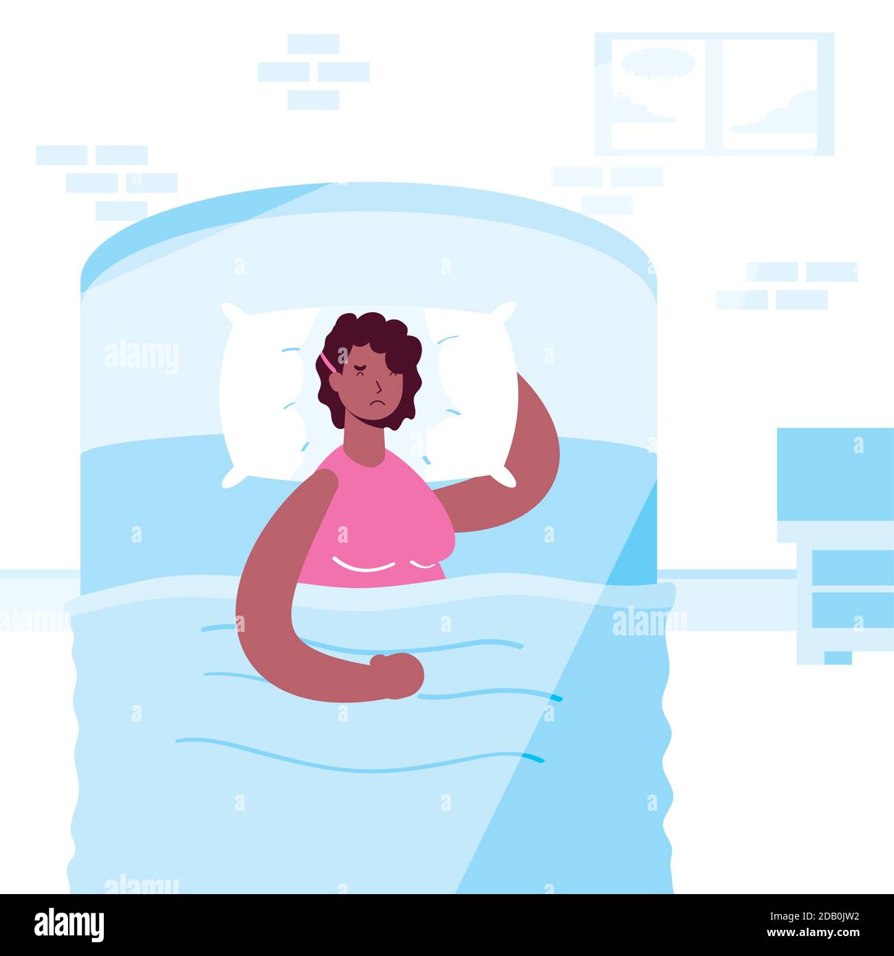 afro woman suffering from insomnia character vector illustration design ...