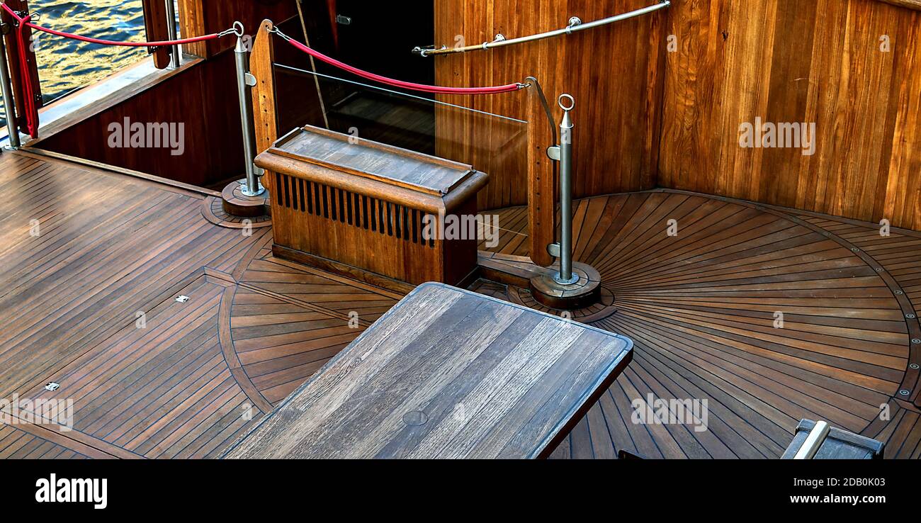 Old sailship wood deck cruise ship balcony Stock Photo - Alamy
