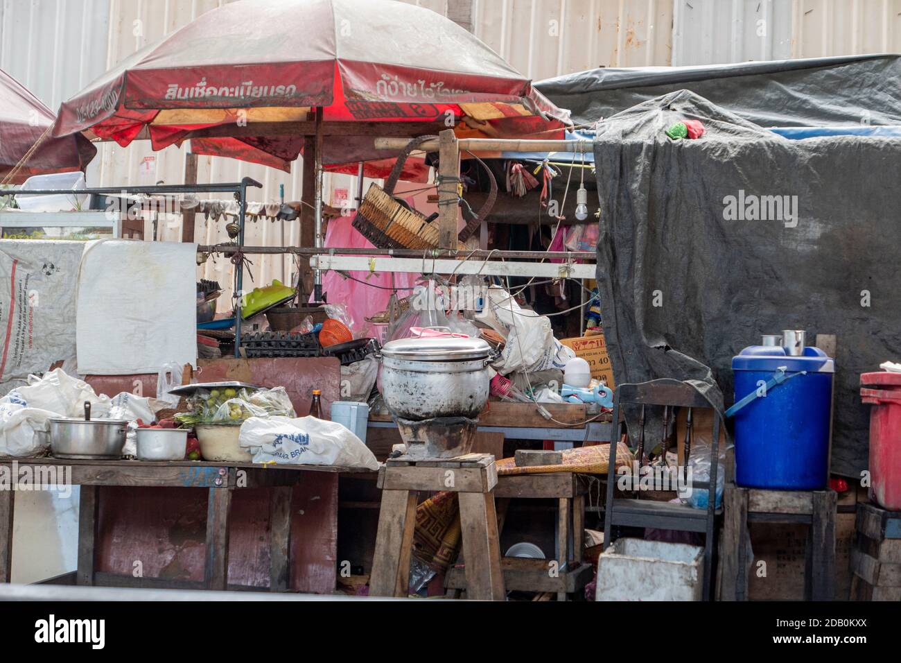 Bangkok, Thailand - August 10, 2020 : Poor living house beside the road ...