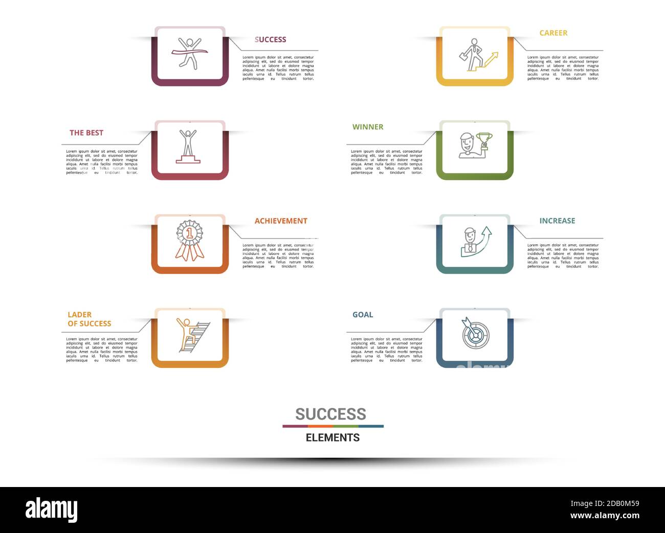 Infographic Success template. Icons in different colors. Include ...