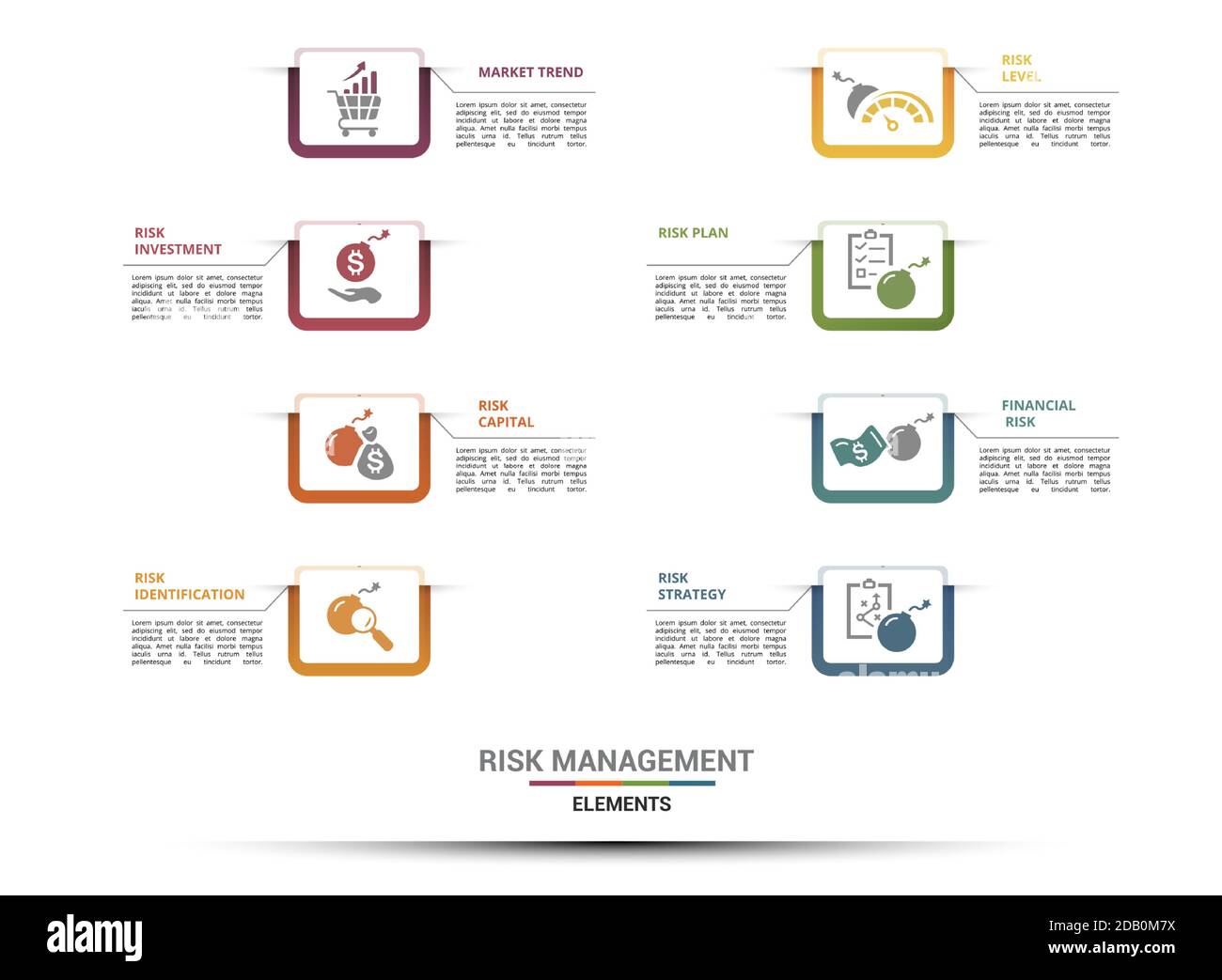 Infographic Risk Management template. Icons in different colors ...