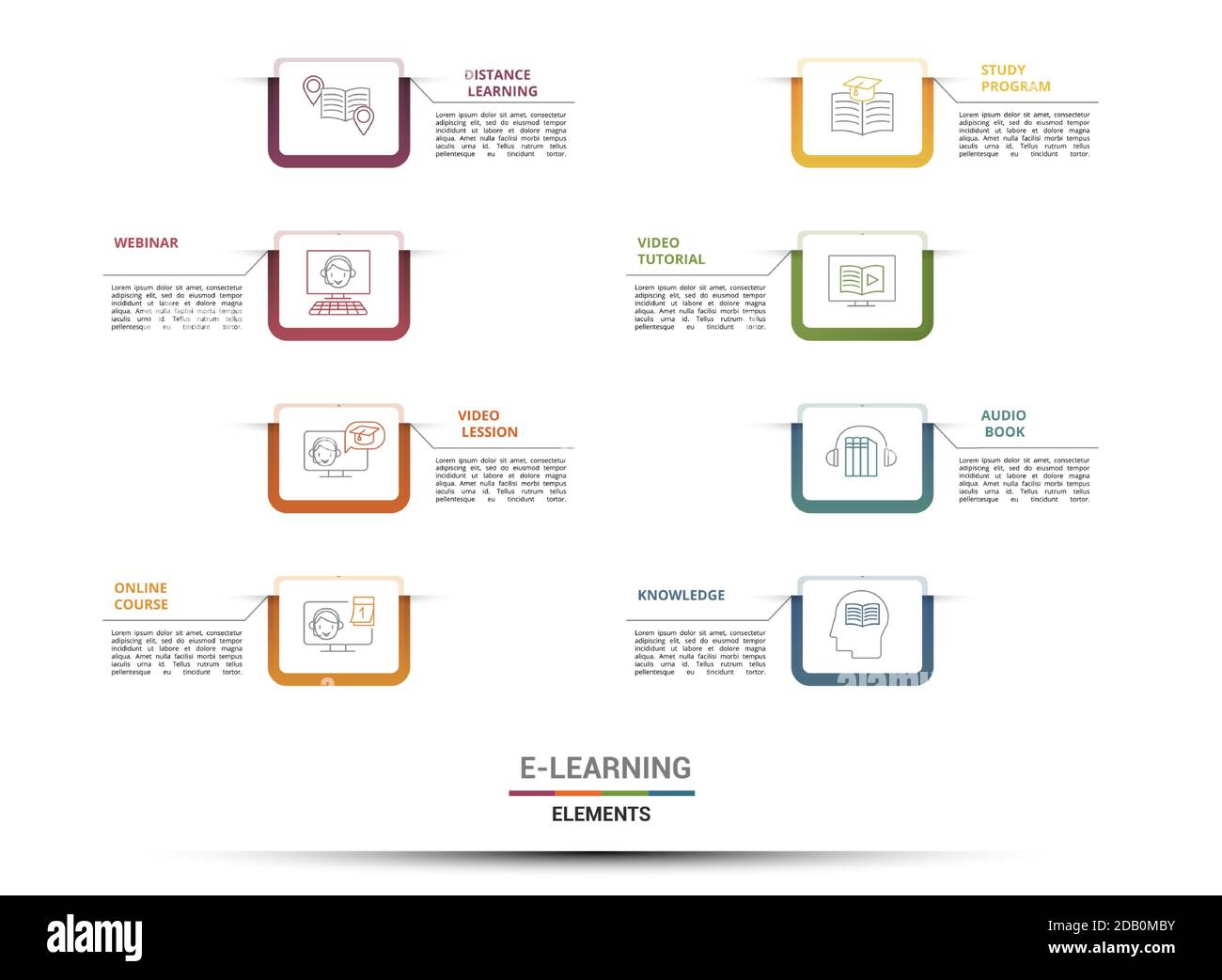 Infographic E-Learning template. Icons in different colors. Include ...