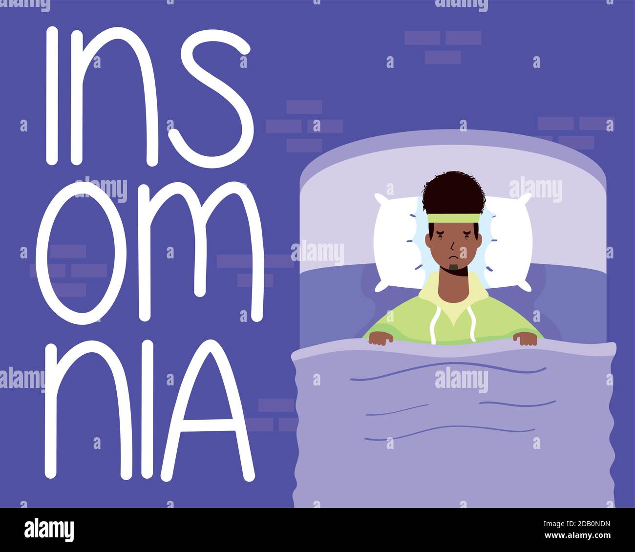 afro man suffering from insomnia character vector illustration design ...