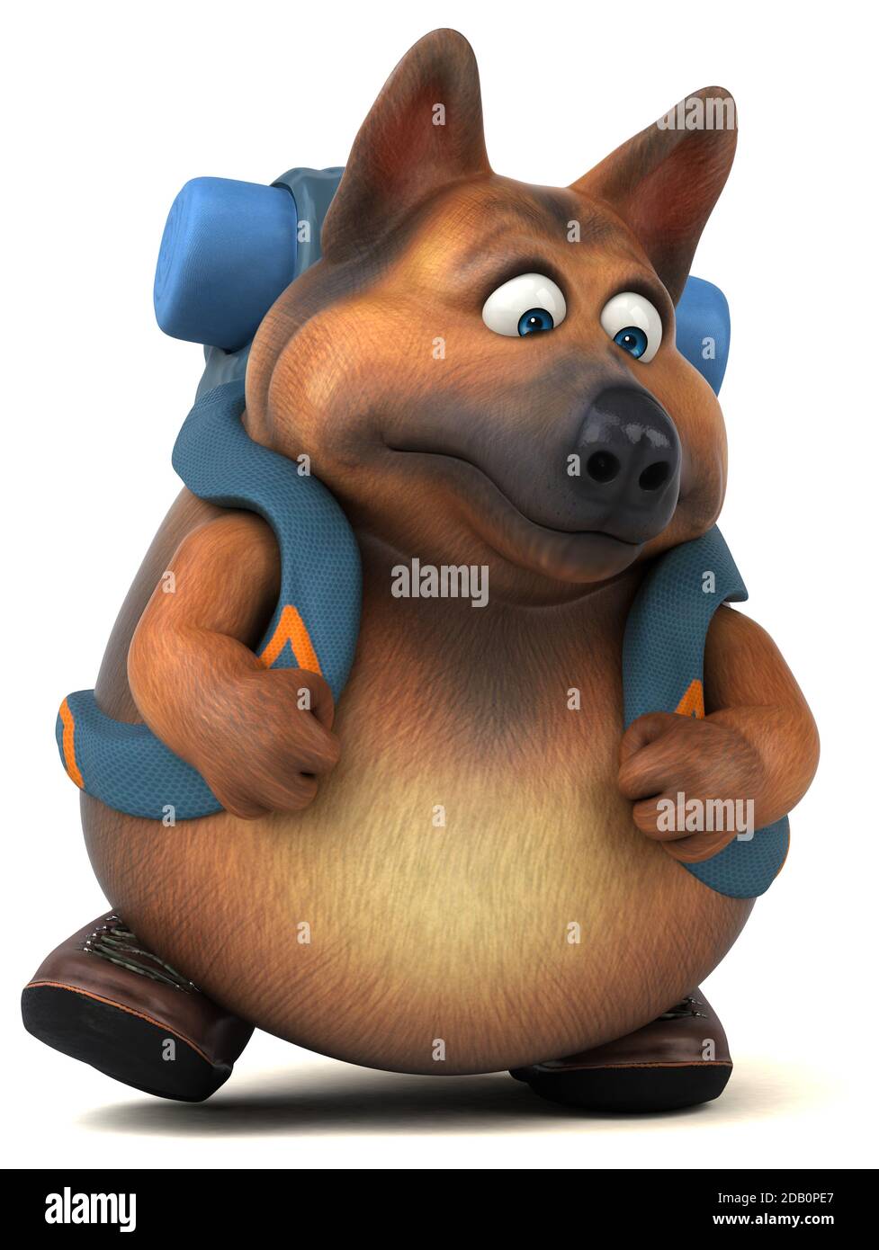 Fun backpacker german shepherd dog cartoon character Stock Photo - Alamy
