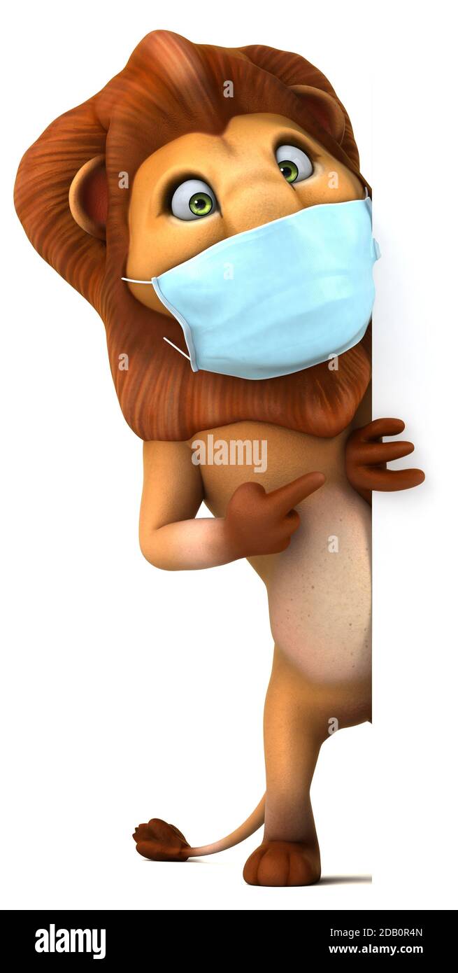 Fun 3D cartoon lion with a mask Stock Photo - Alamy