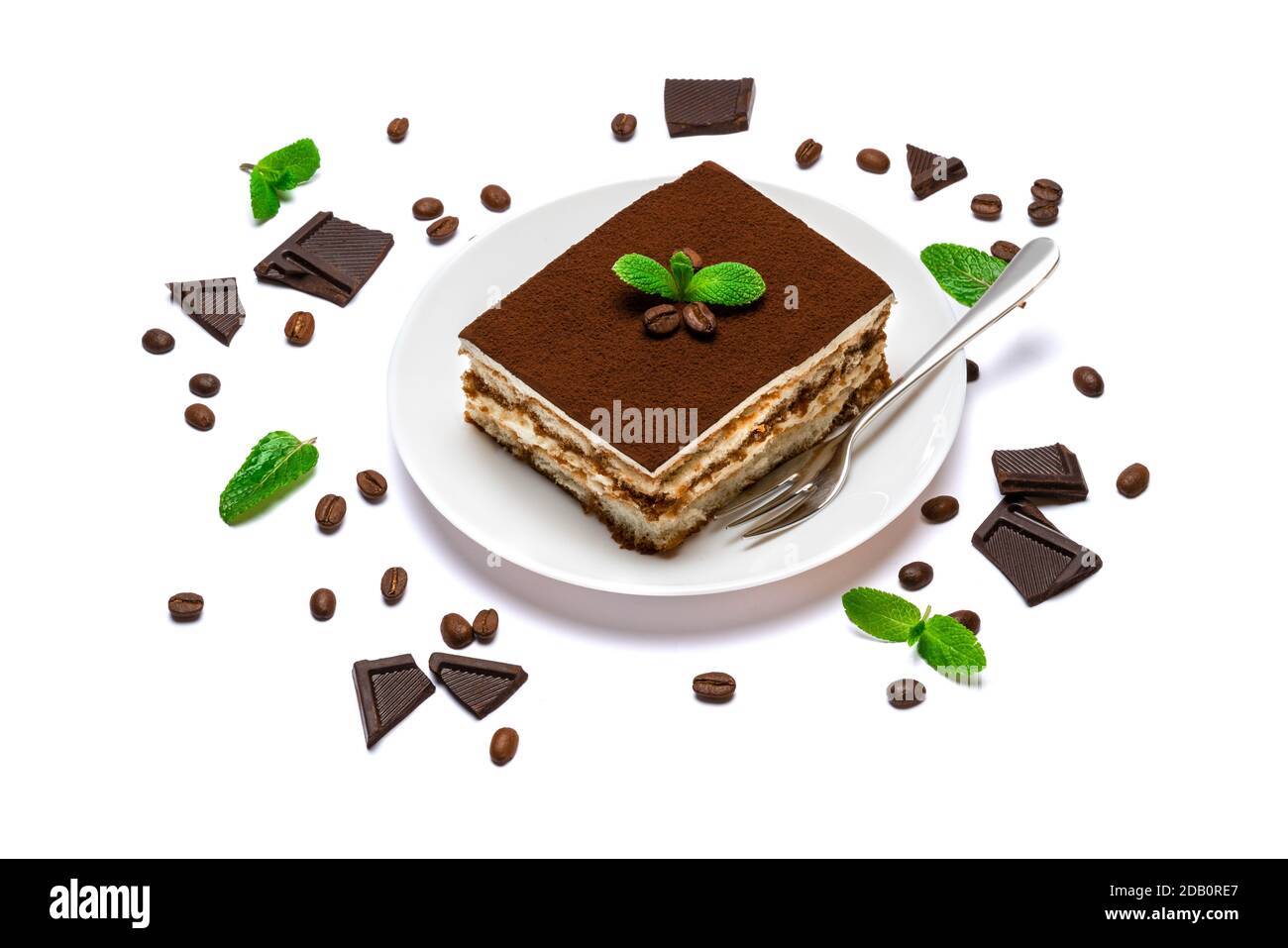 Traditional Italian Tiramisu square dessert portion on ceramic plate ...