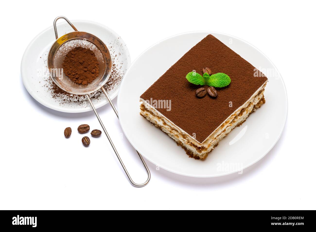 Traditional Italian Tiramisu square dessert portion on ceramic plate ...