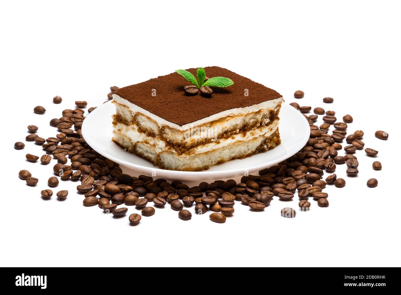 Traditional Italian Tiramisu square dessert portion on ceramic plate ...