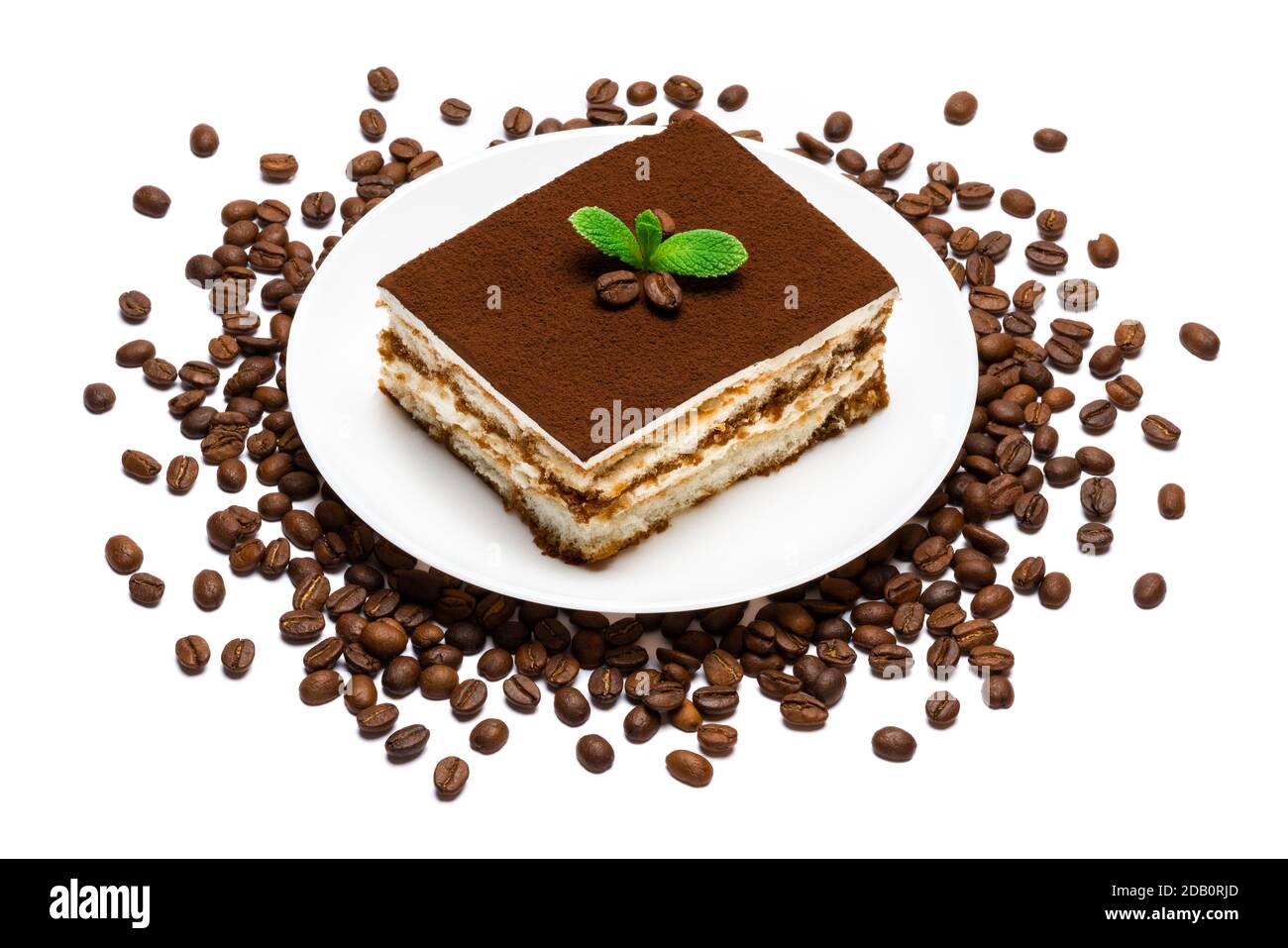 Traditional Italian Tiramisu square dessert portion on ceramic plate ...