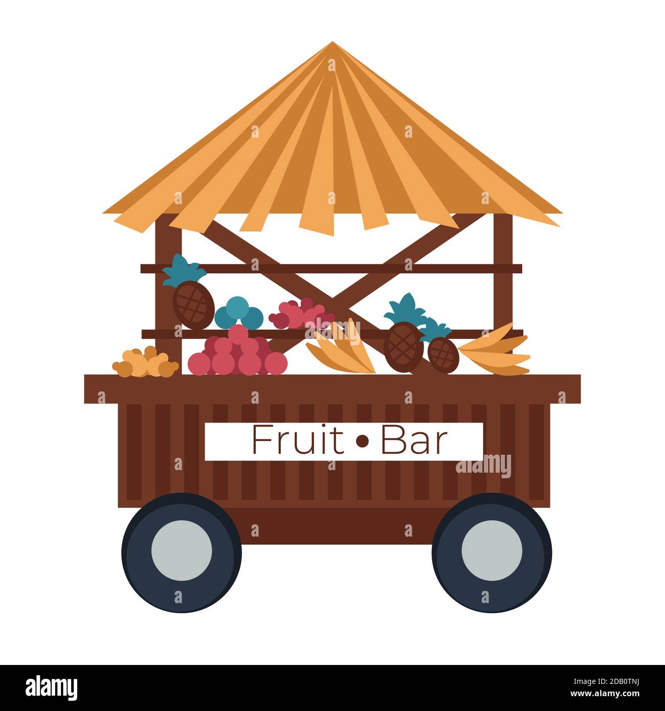 Fruit bar cart stall banana and pineapple pomegranate and oranges Stock ...