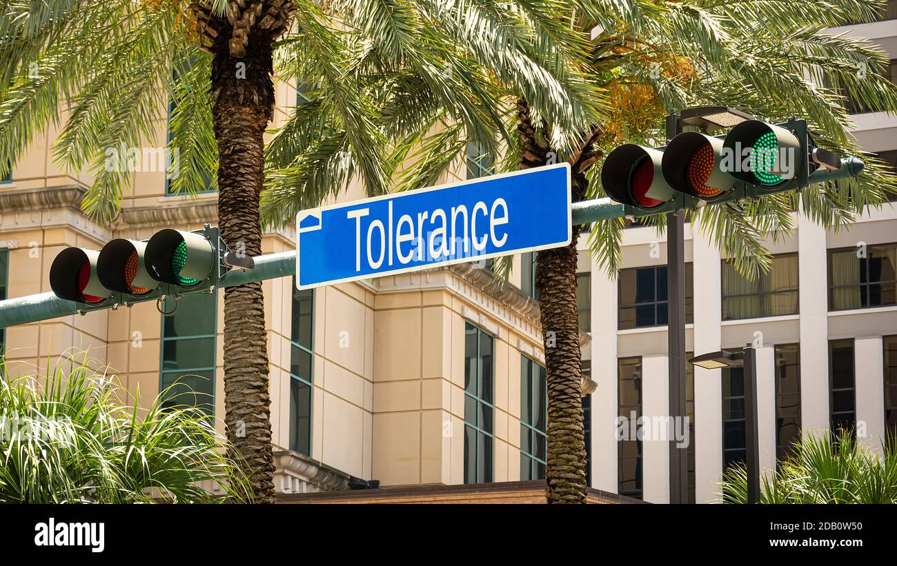 Street Sign the Direction Way to Tolerance Stock Photo - Alamy
