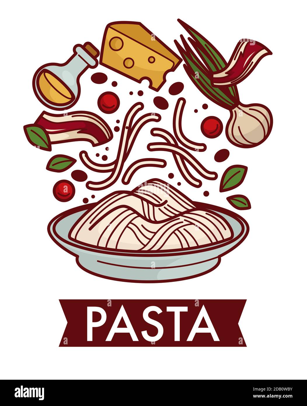 Pasta with cheese and bacon culinary recipe cooking dish Stock Vector ...