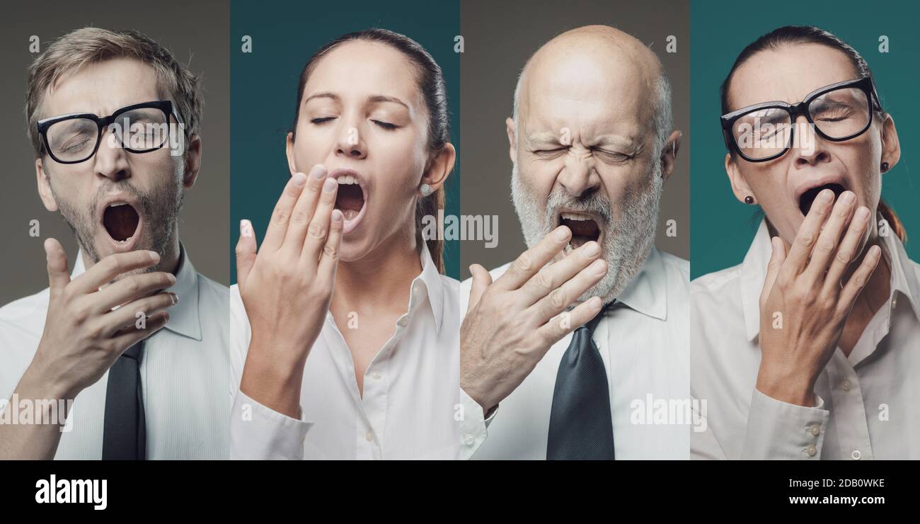Lazy different business people yawning, they are bored and tired, photo ...