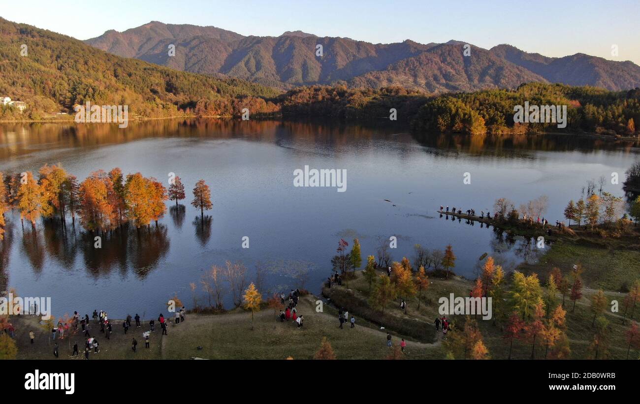 Huangshan, China. 15th Nov, 2020. The beauty of Qishu lake under ...