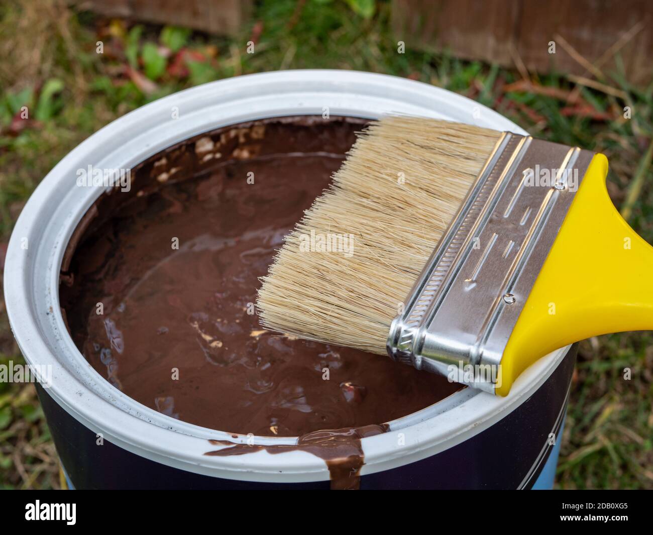 Paint brush with brown paint Stock Photo - Alamy