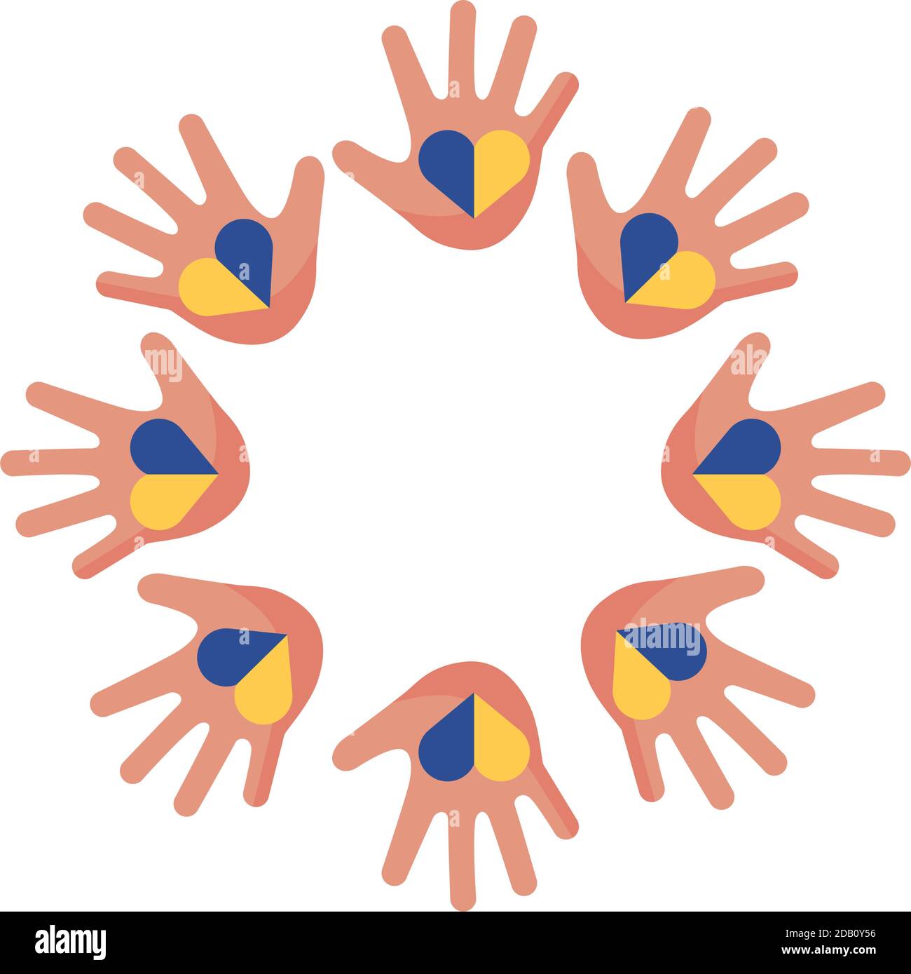 down syndrome hands with hearts around flat style icon vector ...