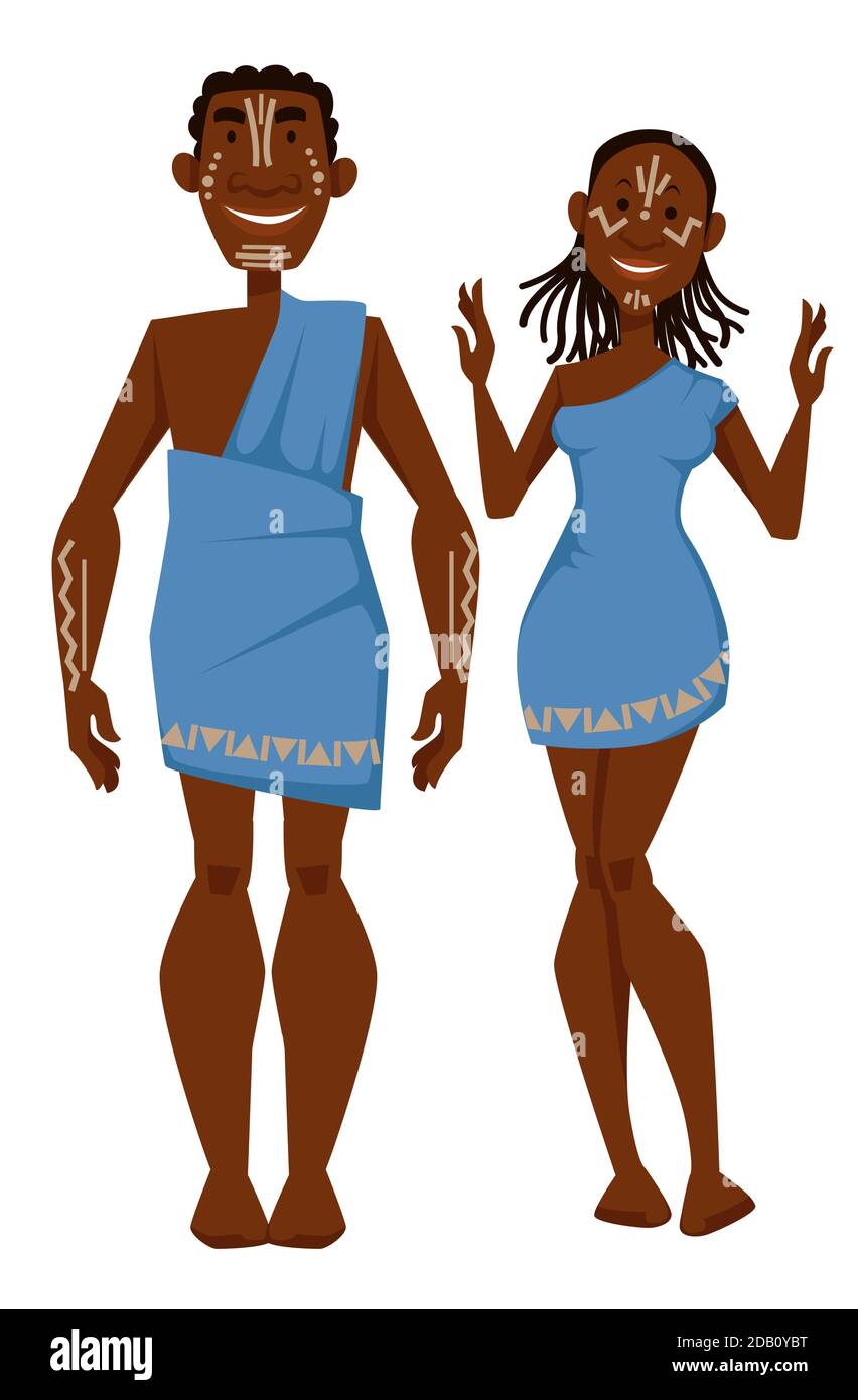 African family in ethnic clothing tribe characters white tattoos Stock ...