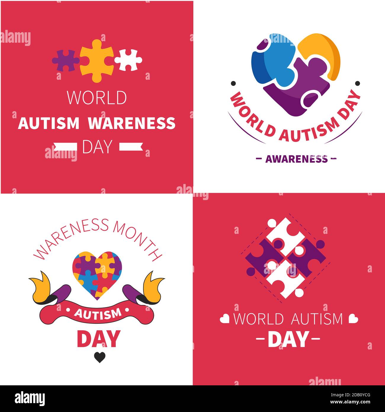 World autism awareness day mental disorder emblems jigsaw or puzzles ...
