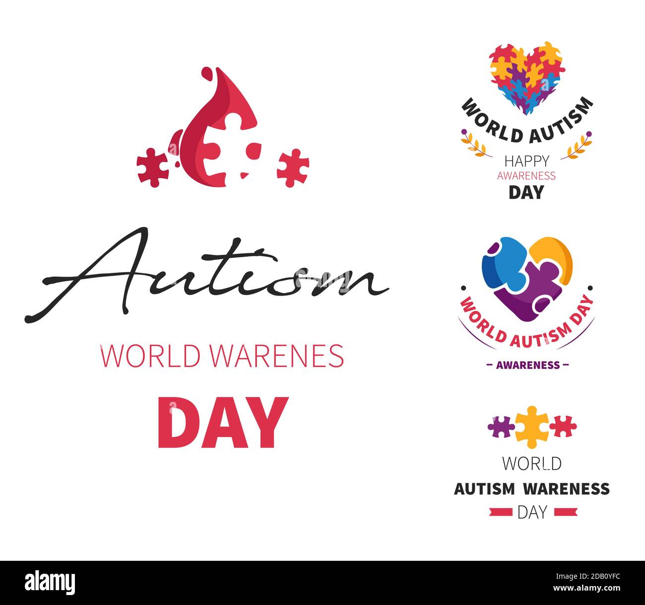 World autism day isolated icons disability socializing problem Stock ...