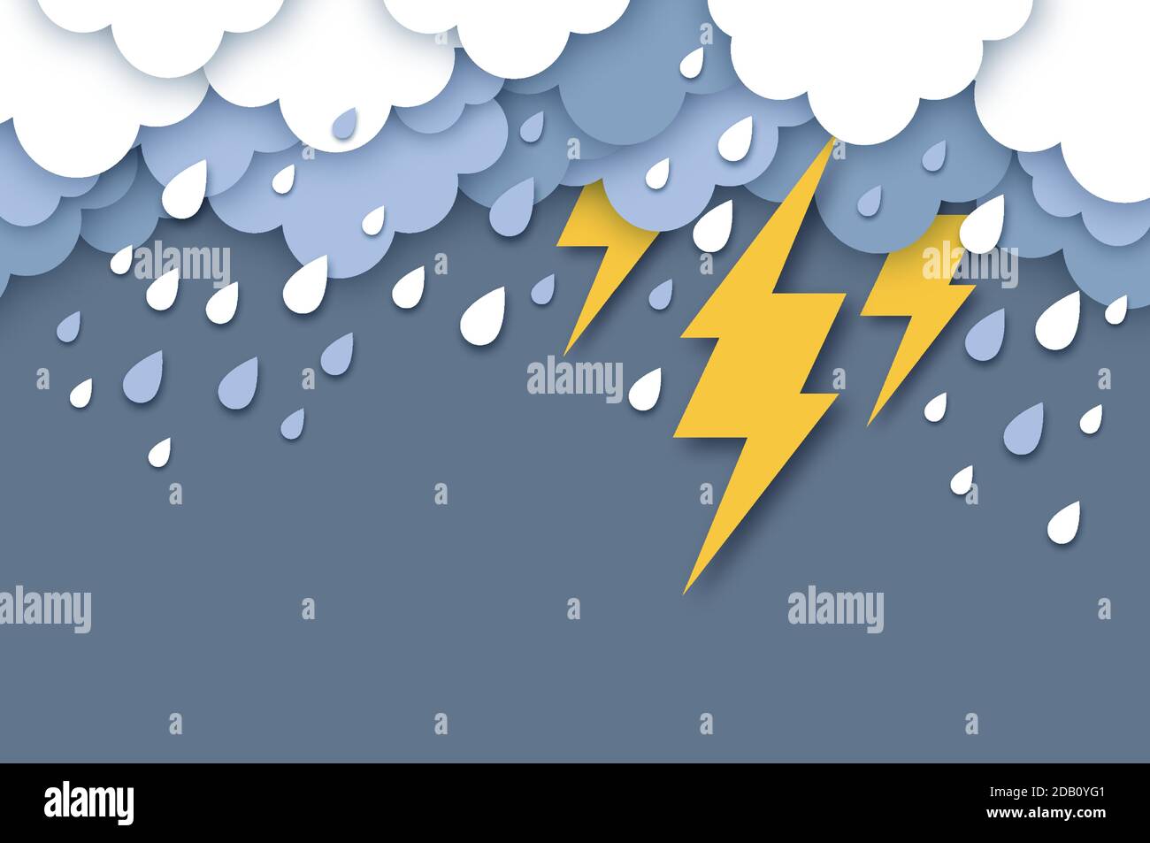 Rain Clouds and Lightening Bolt. Paper cut weather. Storm time. Rain ...