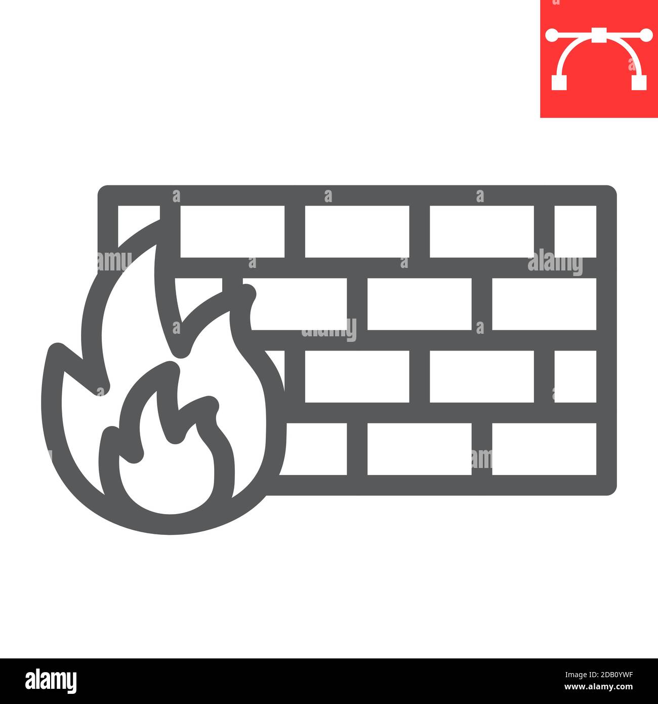 Firewall line icon, security and protection, flame sign vector graphics ...