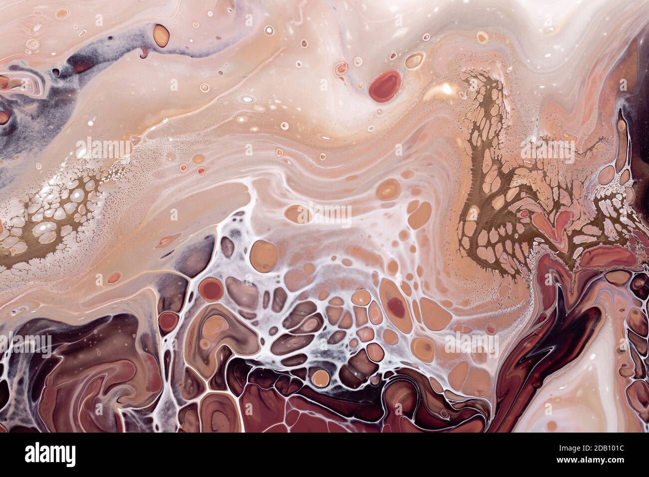 Acrylic Fluid Art. Waves and bubbles in natural colors with golden ...