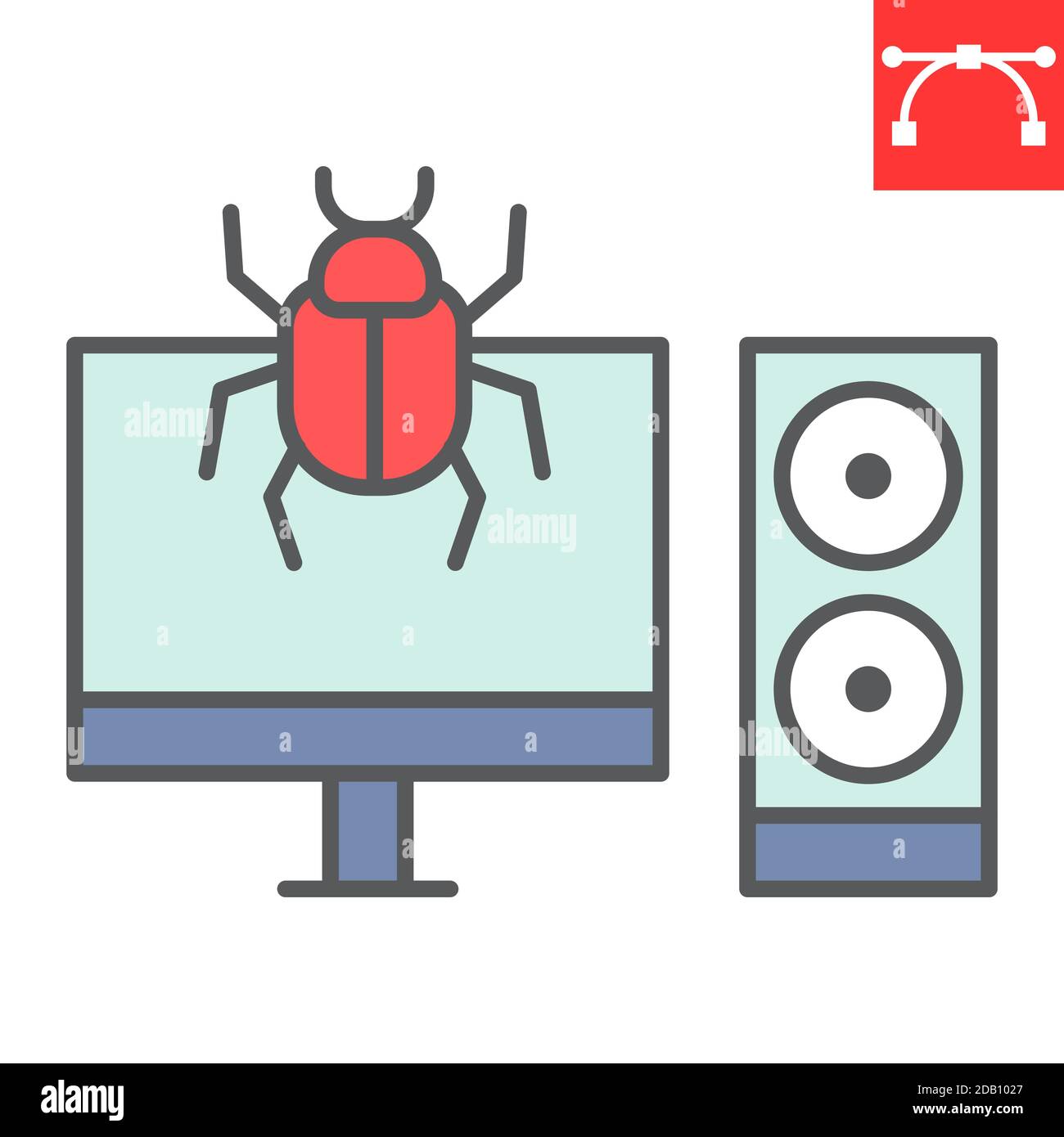 Infected computer color line icon, security and pc virus, computer ...