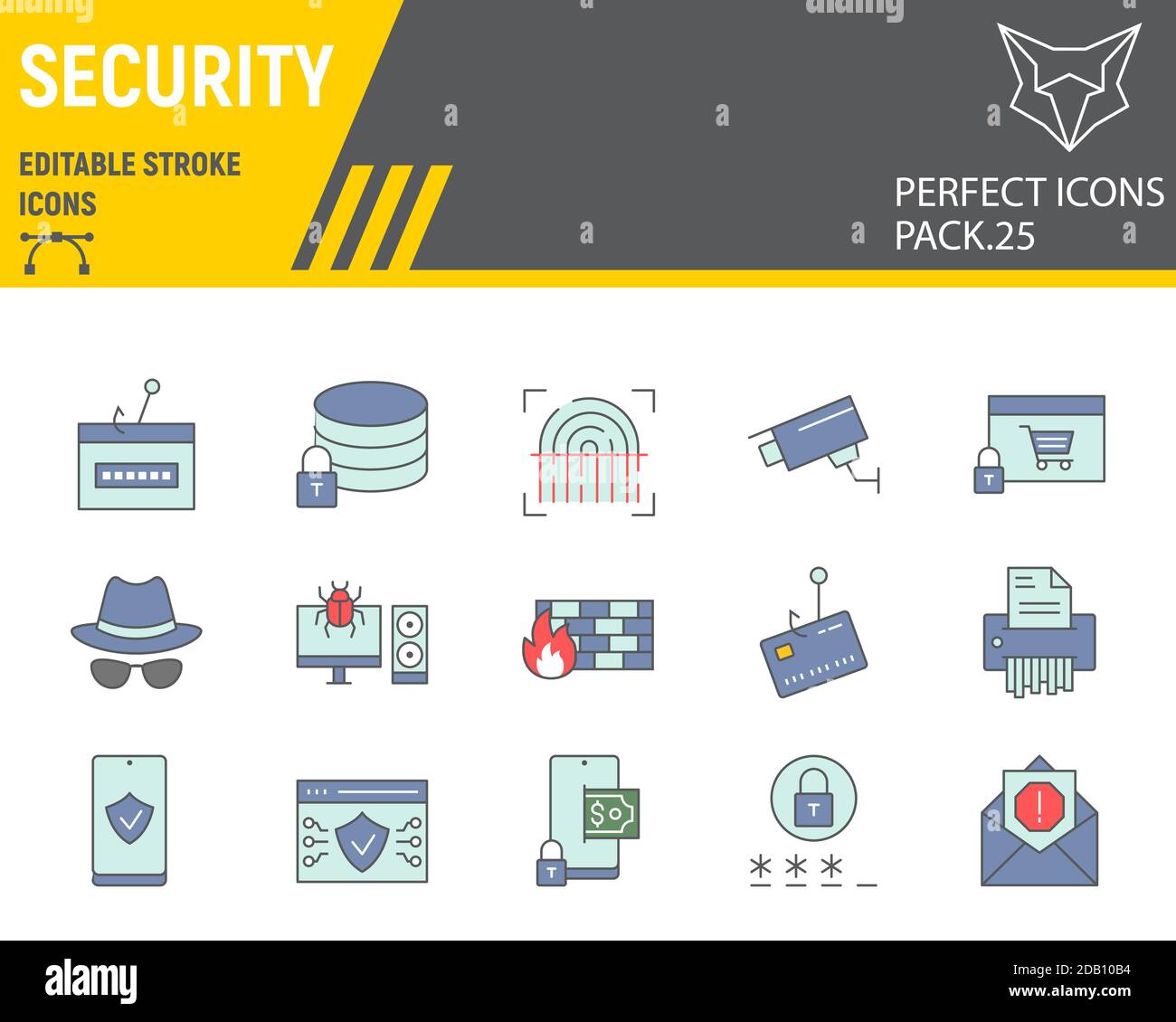 Security color line icon set, network protection collection, vector ...
