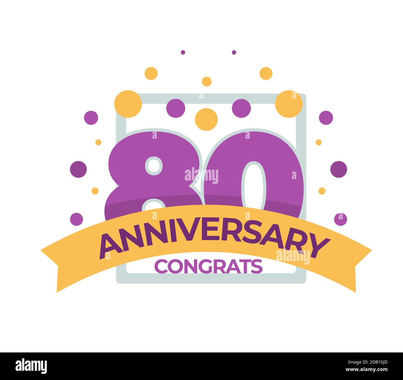 80 Anniversary congrats birthday isolated icon with confetti and ribbon ...