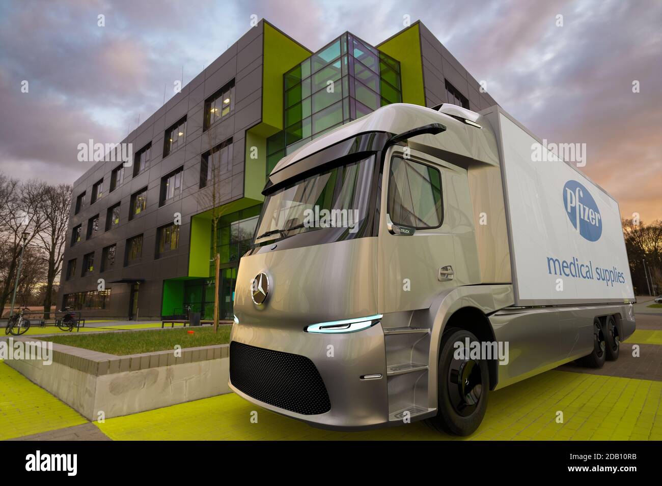 Deliveries of medicaments by Pfizer, carried out by a Mercedes electric ...