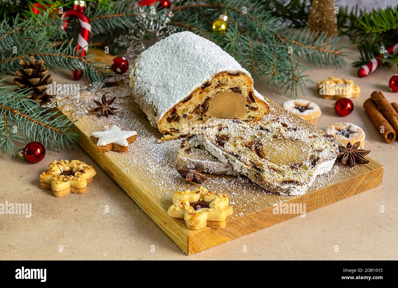 Traditional German Christmas cake - Marzipan Stollen Stock Photo - Alamy