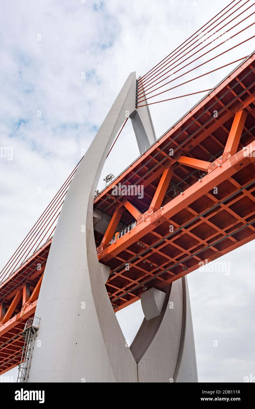 Dongshuimen cable bridge pylon against sky in Chongqing, China Stock ...