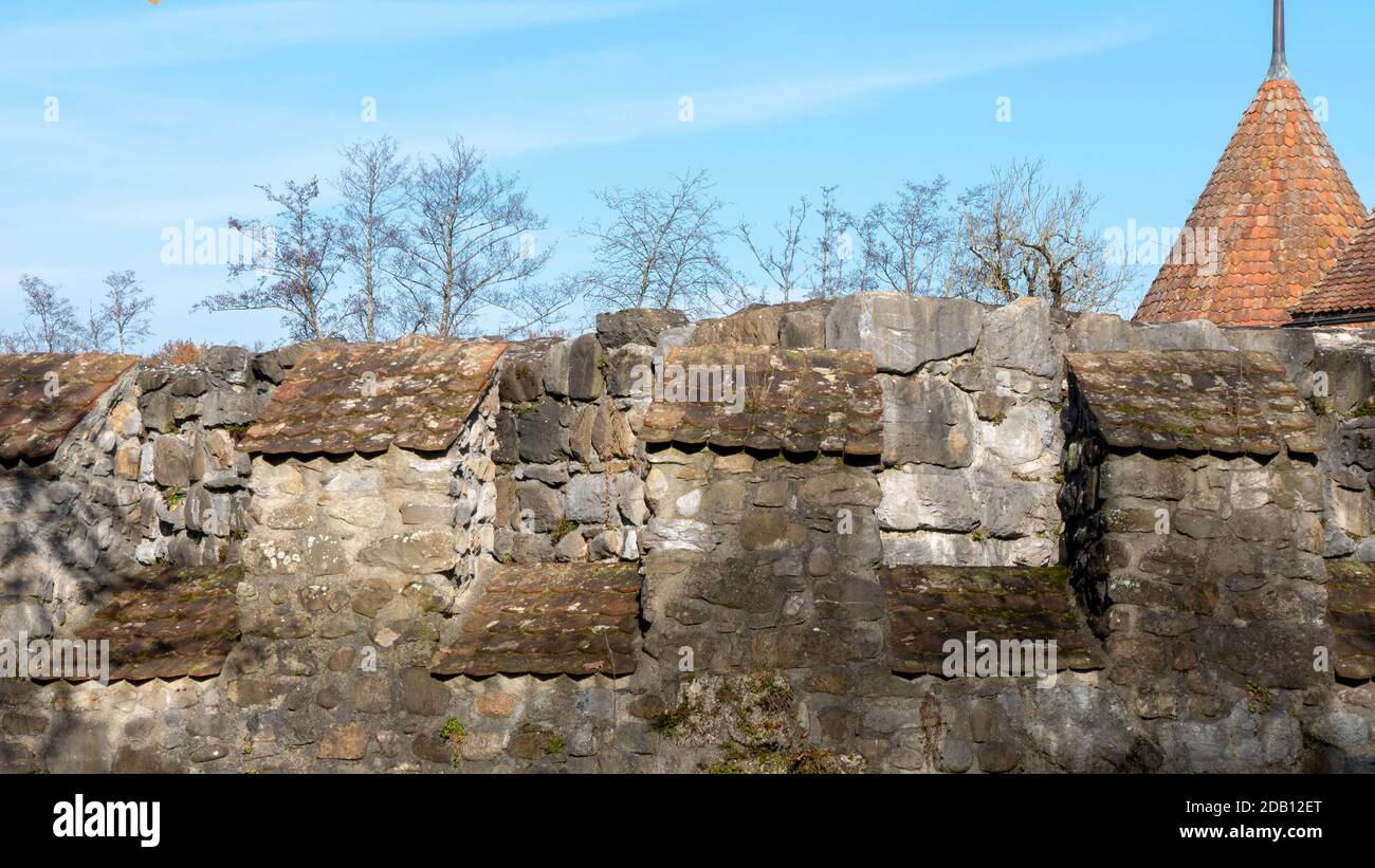 View of a medieval fortress wall of a castle Stock Photo - Alamy