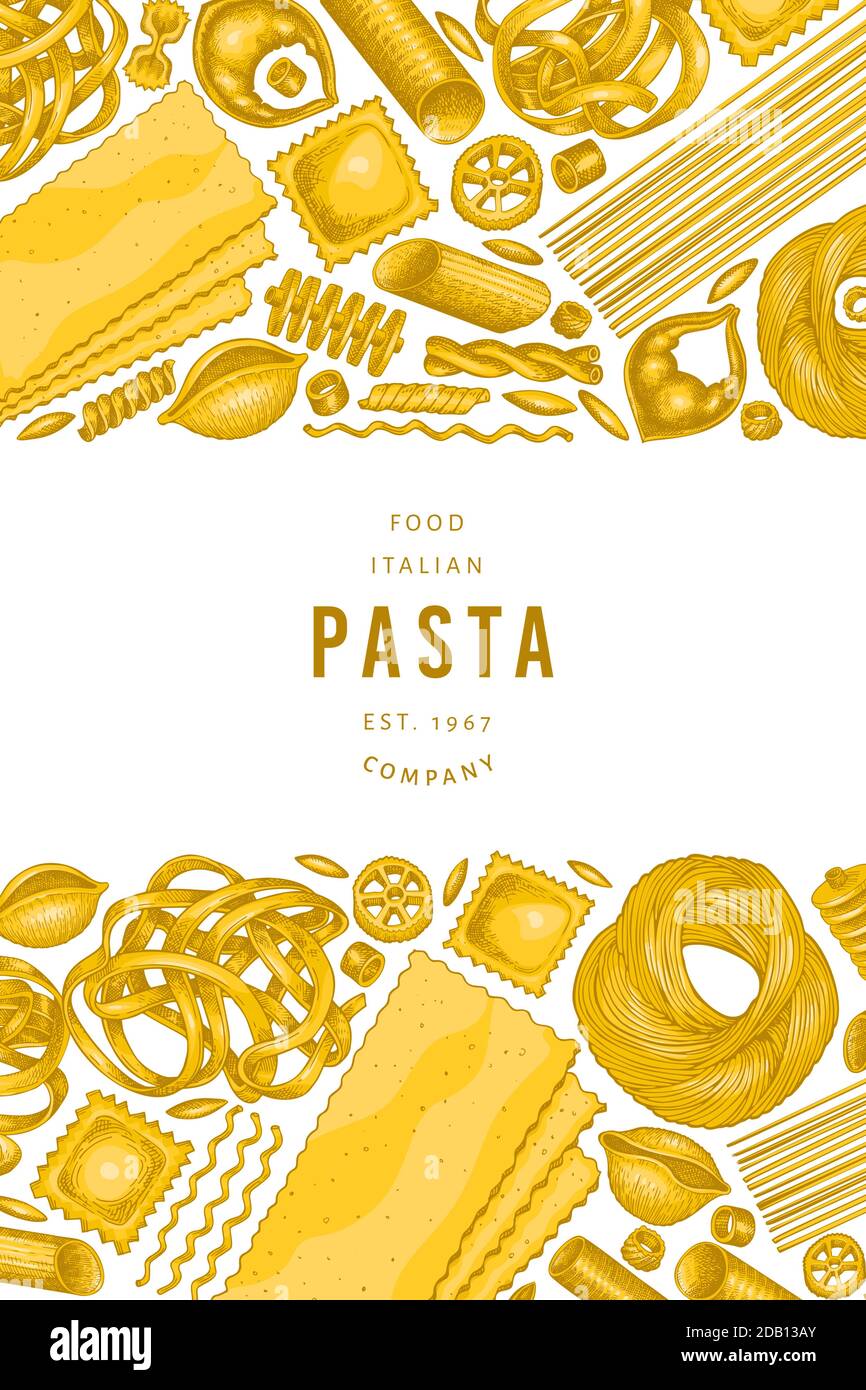 Italian pasta design template. Hand drawn vector food illustration ...