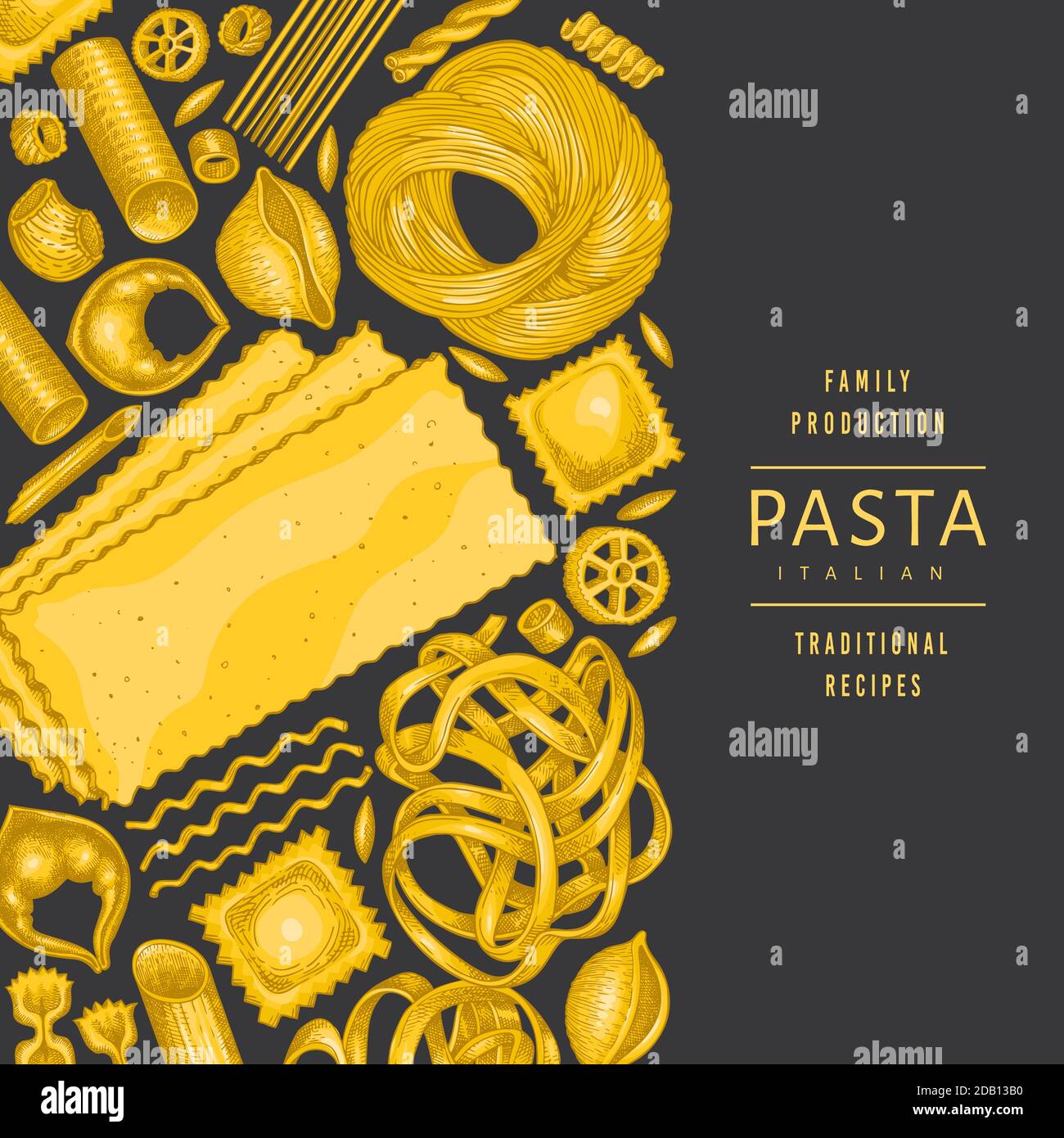 Italian pasta design template. Hand drawn vector food illustration ...