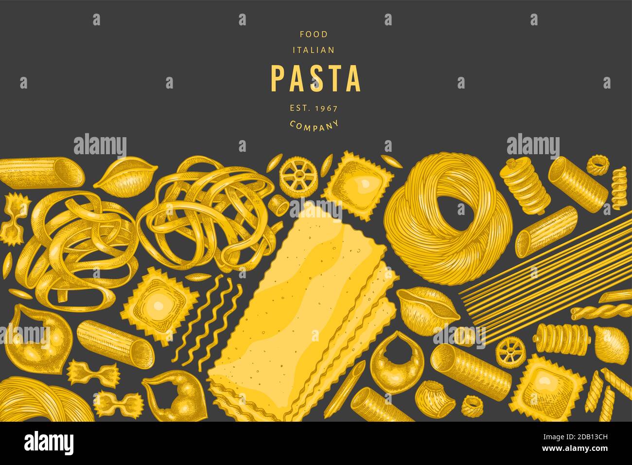 Italian pasta design template. Hand drawn vector food illustration ...