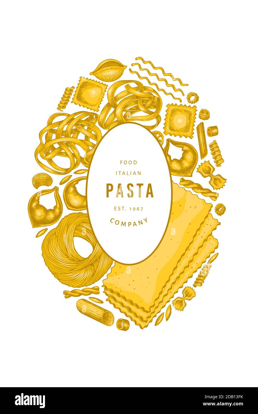 Italian pasta design template. Hand drawn vector food illustration ...