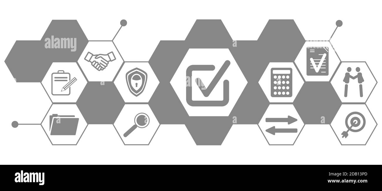 Concept of validation with connected icons Stock Photo - Alamy