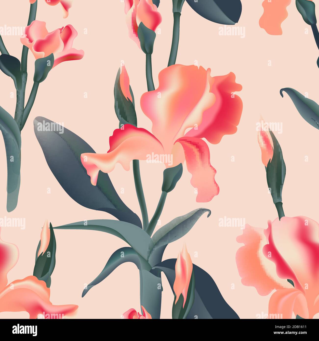 Seamless pattern floral background. Irises leaves, bloom vector ...