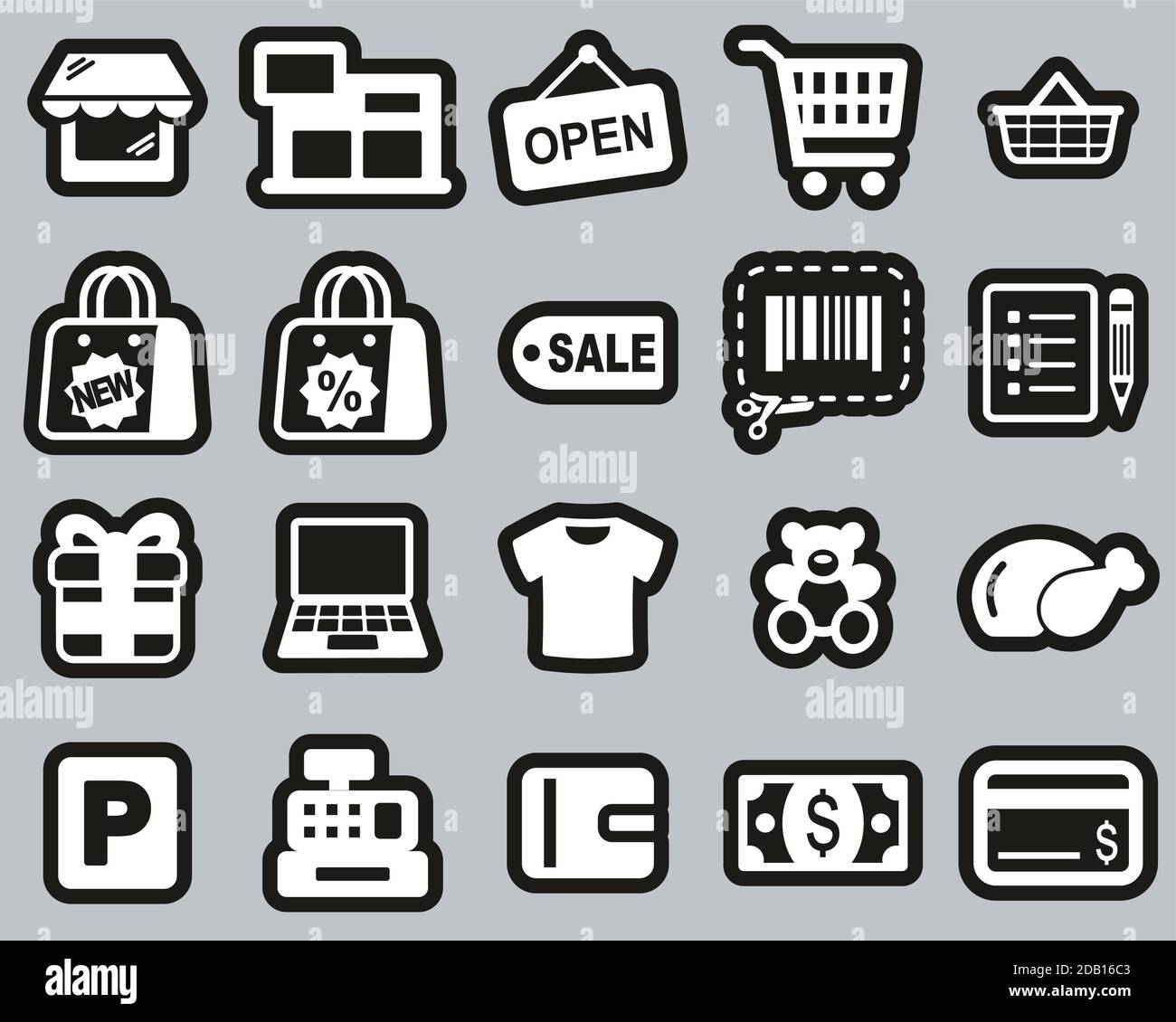 Shopping Mall Or Supermarket Icons White On Black Sticker Set Big Stock ...
