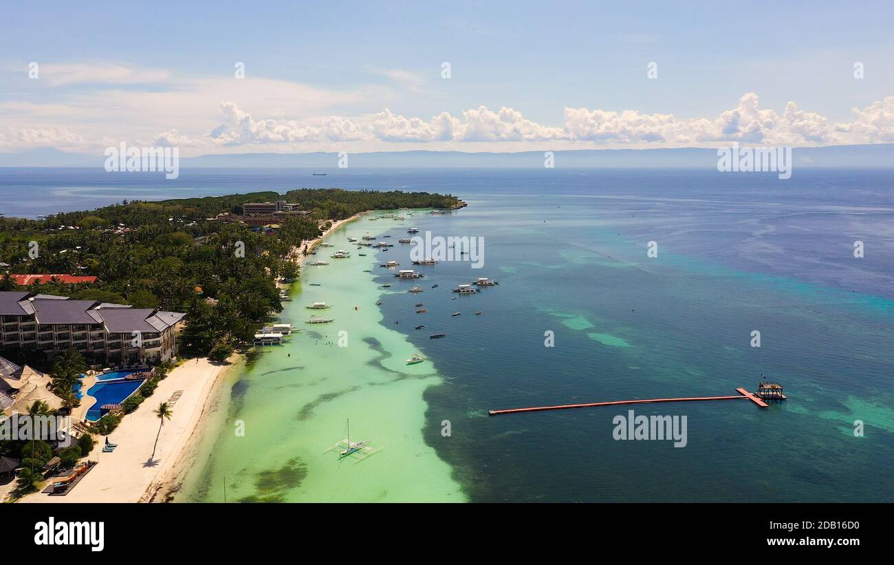 Beautiful tropical beach with white sand, palm trees, turquoise ocean ...