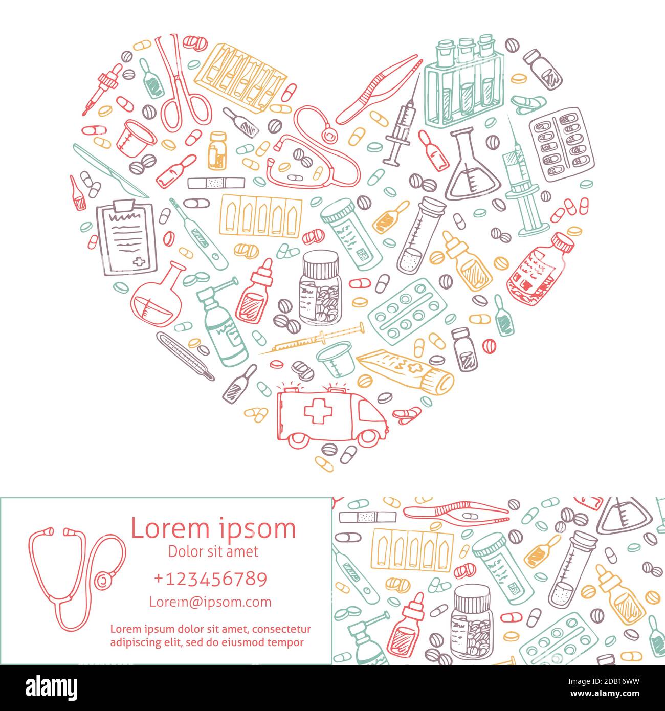 healthcare doodles shaped in heart. Vector template Stock Vector Image ...