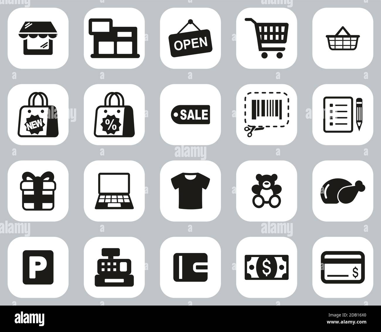 Shopping Mall Or Supermarket Icons Black & White Flat Design Set Big ...