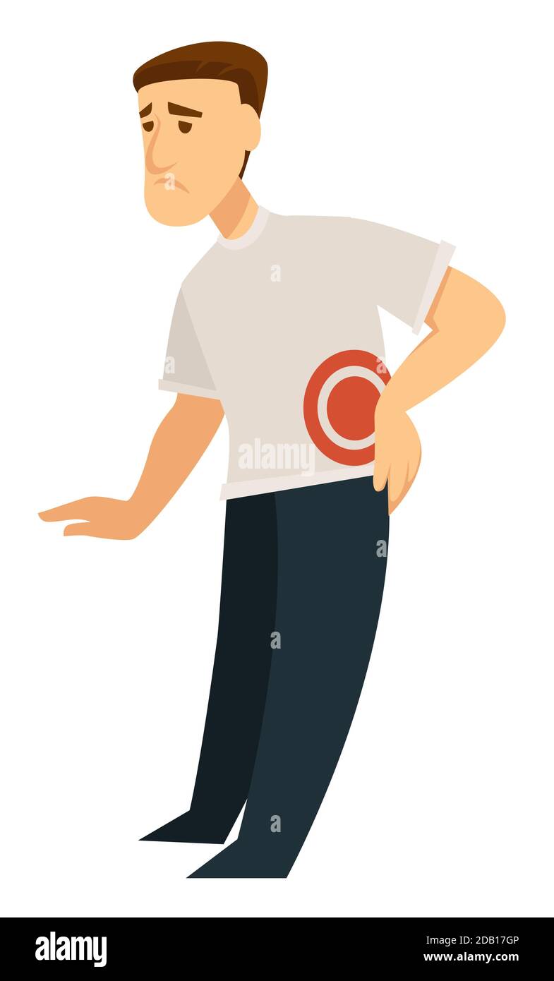 Man touching his back male in pain suffering from illness Stock Vector ...