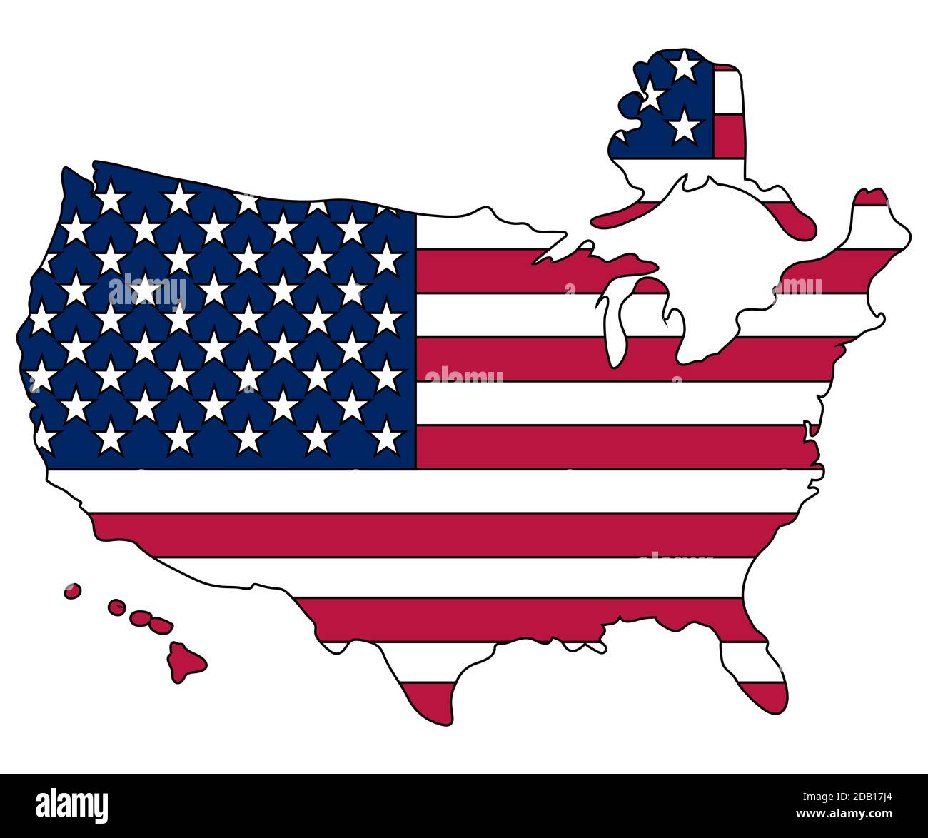Map of the USA with the national flag of United States of America ...