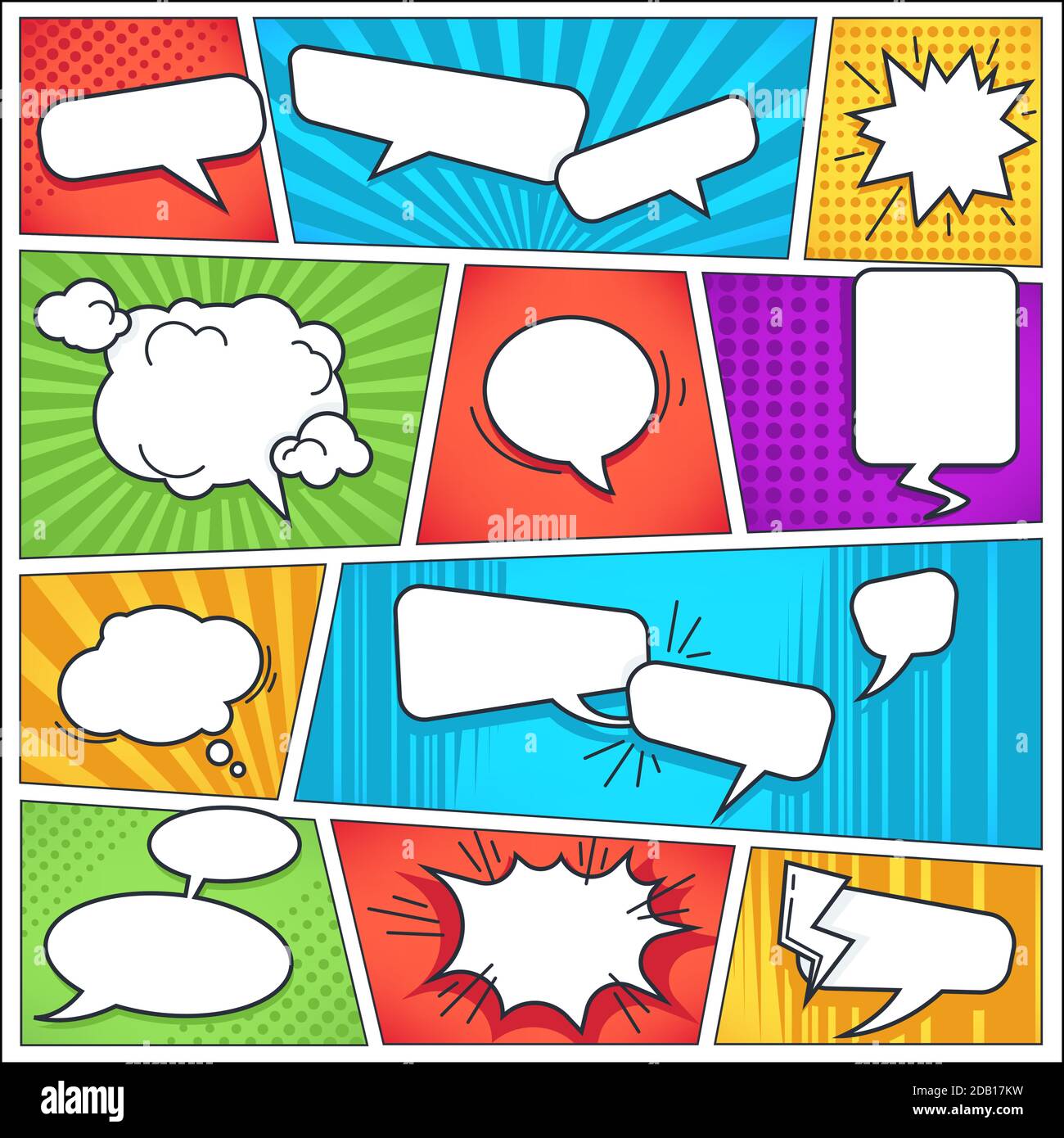 Comics book background template speech bubbles and sound visualization ...