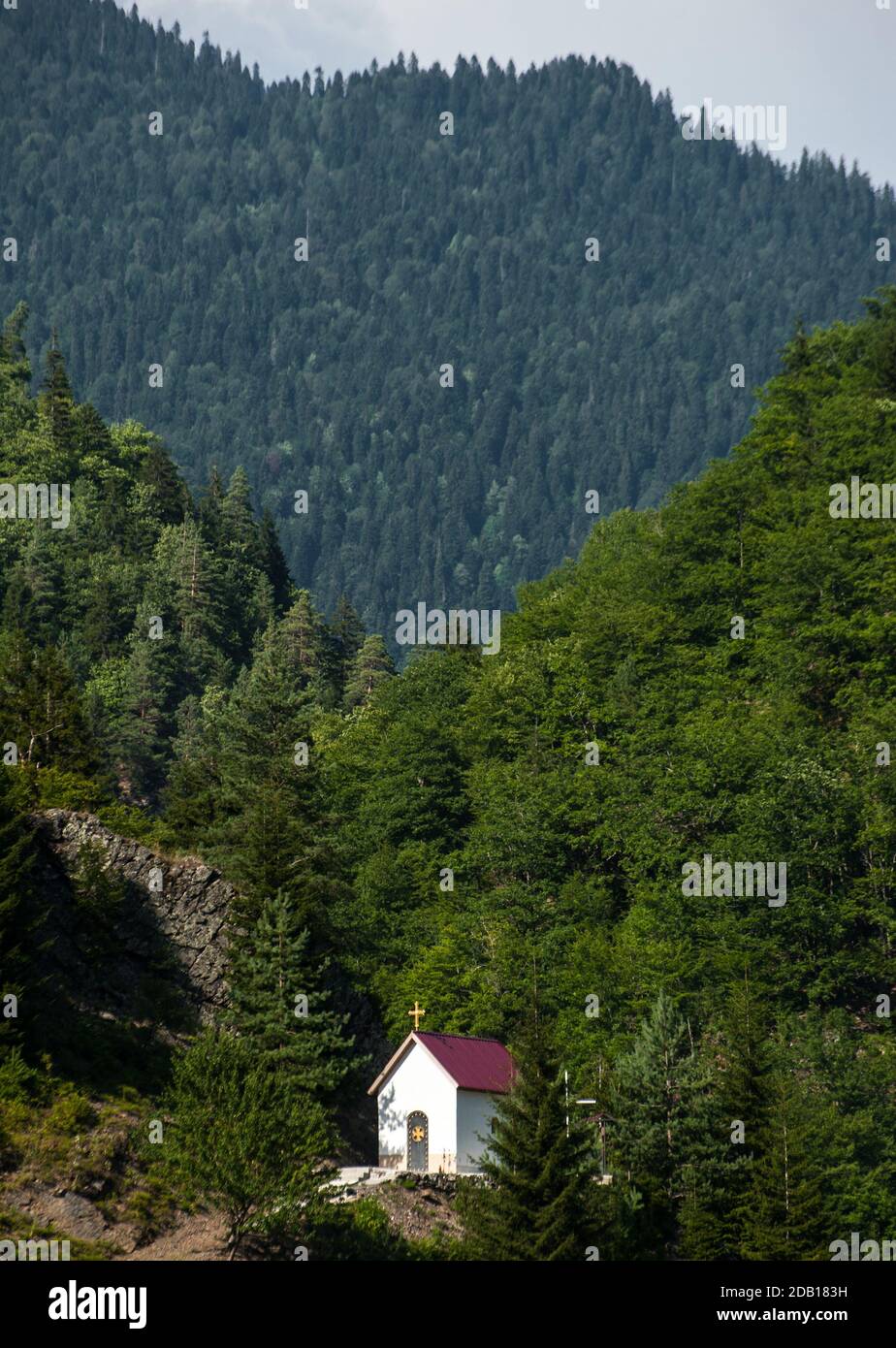 Chapel in the forest along the road from Zugdidi to Mestia, Georgia ...