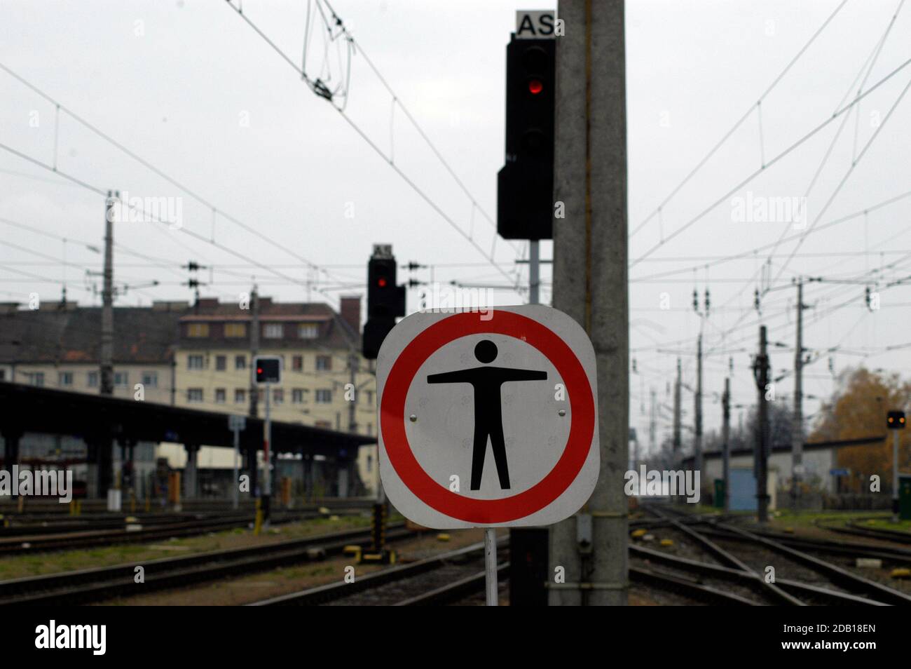 do not enter - no trespassing sign at a railway station Stock Photo - Alamy