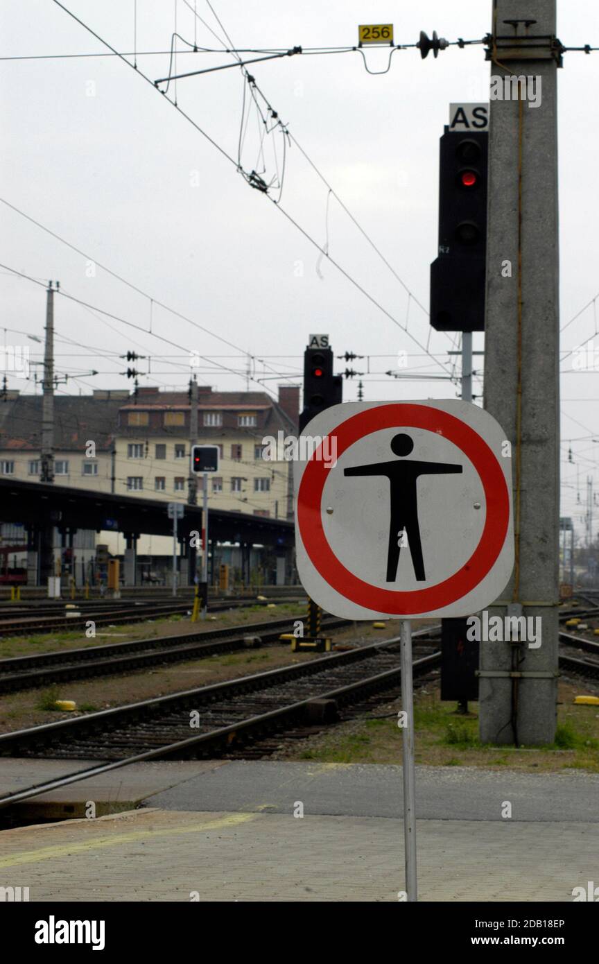 do not enter - no trespassing sign at a railway station Stock Photo - Alamy